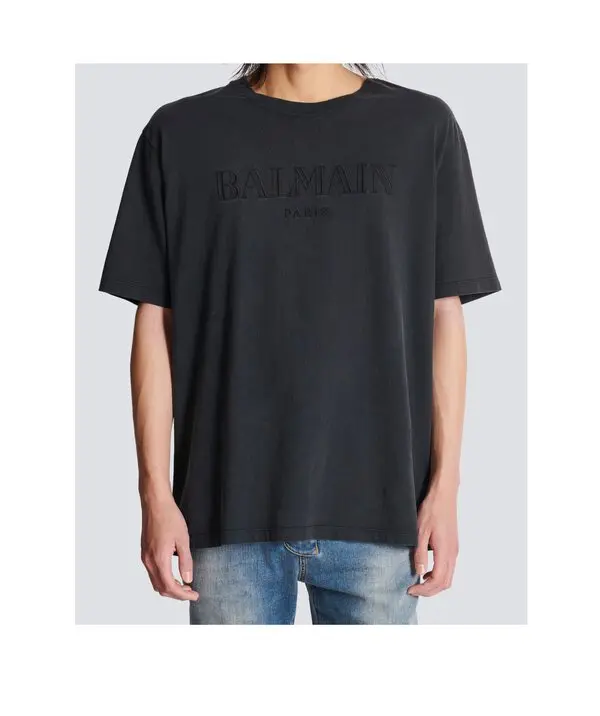 Balmain Vintage Logo Embroidered T-shirt - Black