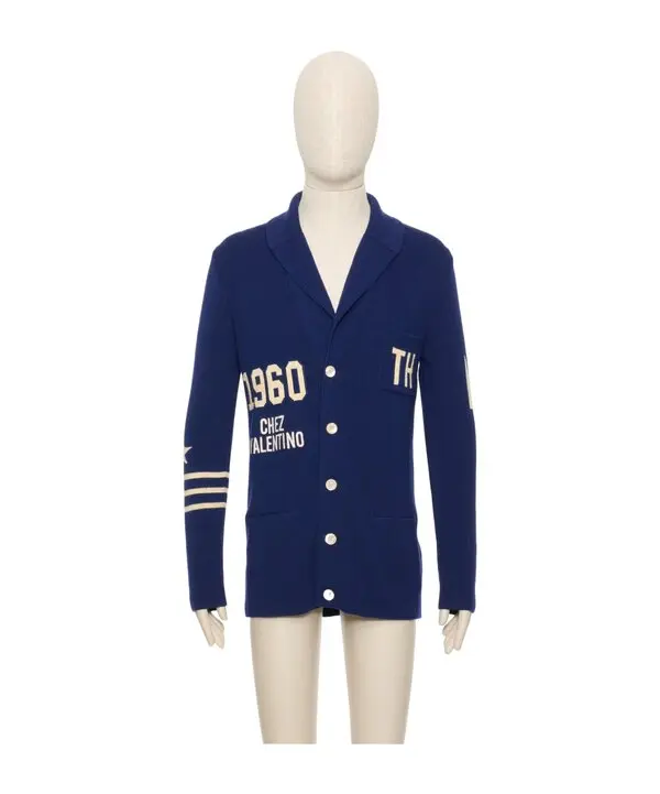 Valentino Garavani Button-up V-neck Cardigan With Green Fruit Collar And Chez Jacquard