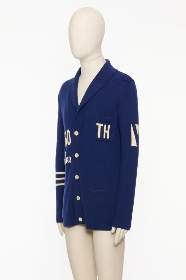 Valentino Garavani Button-up V-neck Cardigan With Green Fruit Collar And Chez Jacquard