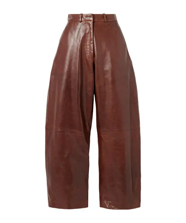 Nour Hammour Leather Belted Wide-leg Trousers - Brown