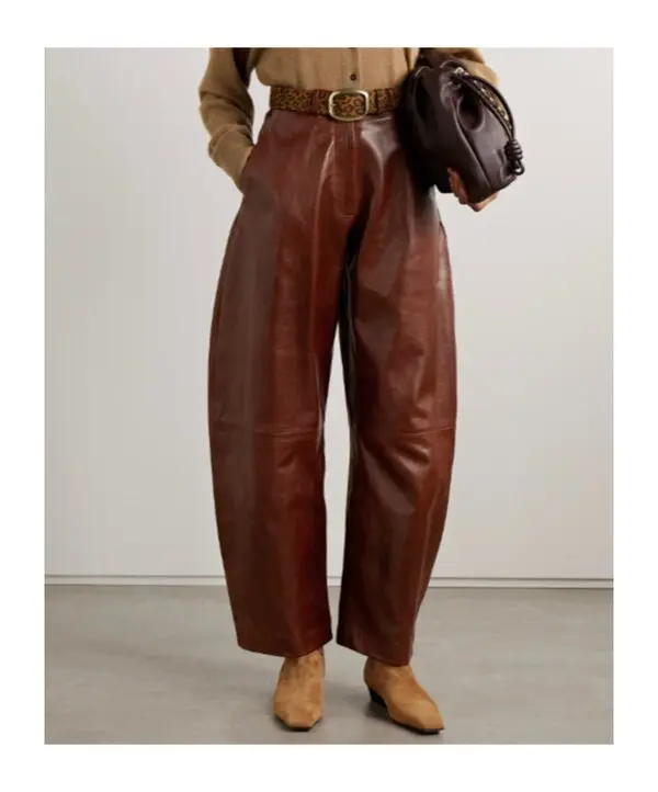 Nour Hammour Leather Belted Wide-leg Trousers - Brown