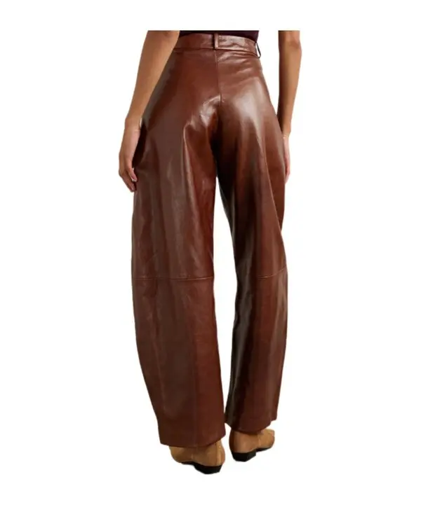 Nour Hammour Leather Belted Wide-leg Trousers - Brown