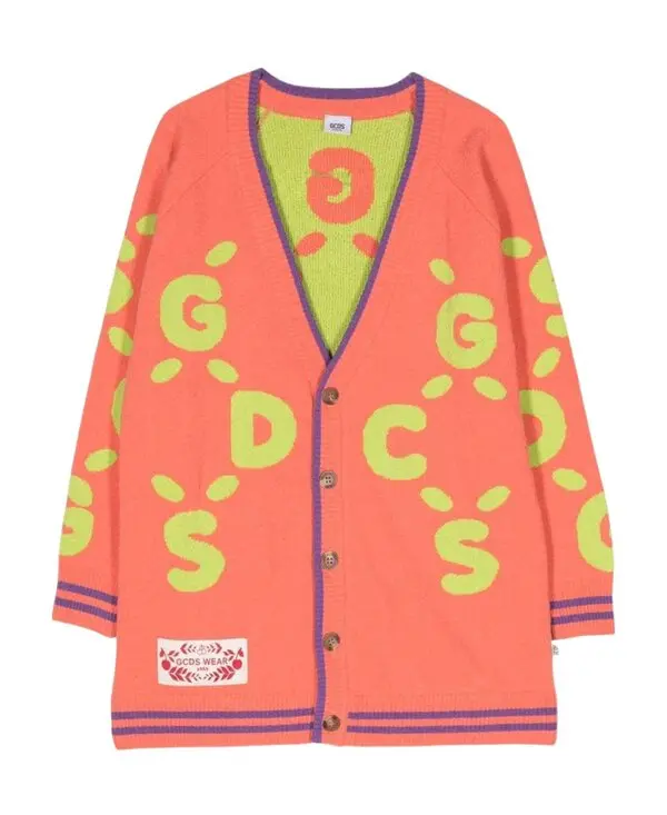 Gcds Debossed-logo Print Cardigan - Pink