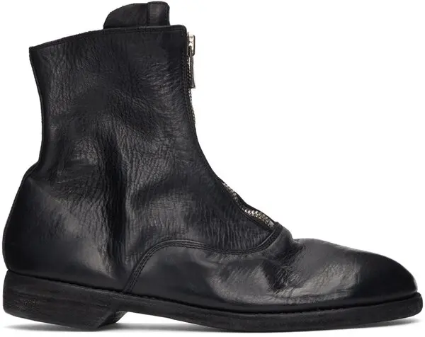 Guidi Leather Zip-front Ankle Boots - Black