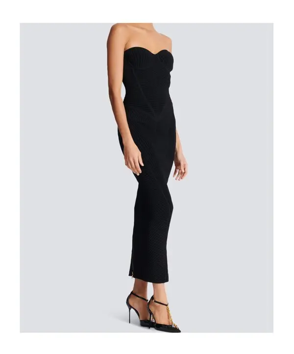 Balmain Long Strapless Knit Dress