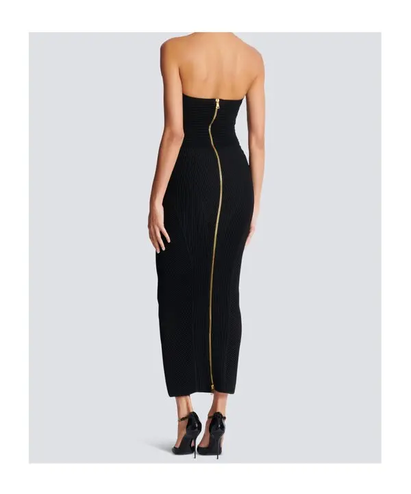 Balmain Long Strapless Knit Dress