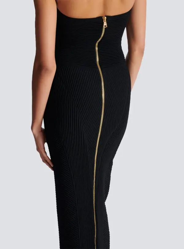 Balmain Long Strapless Knit Dress