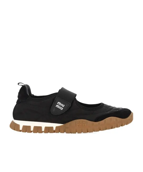 Miu Miu Tyre Round-toe Ballet Flats With Hook-and-loop Buckle - Black