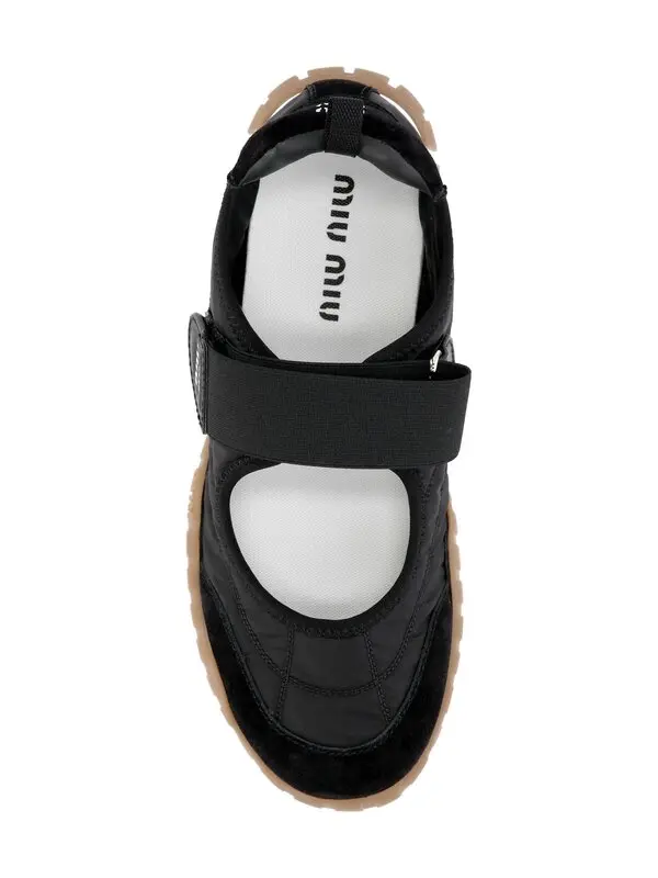Miu Miu Tyre Round-toe Ballet Flats With Hook-and-loop Buckle - Black