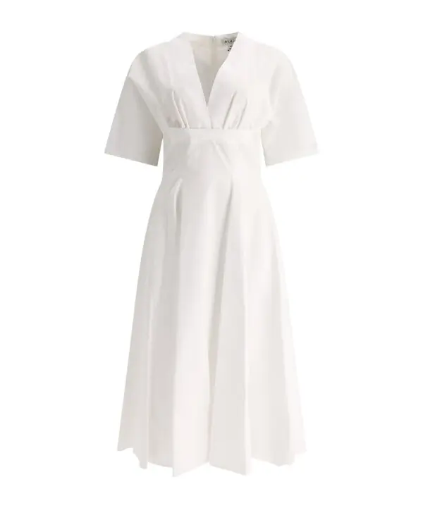 Alaïa A-line Pleated Dress With V-neck And Short Sleeves