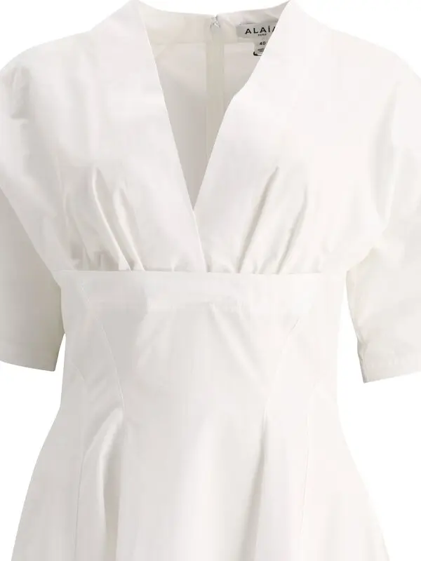 Alaïa A-line Pleated Dress With V-neck And Short Sleeves