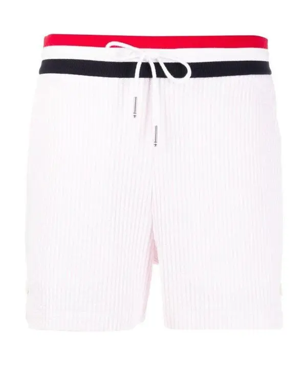 Thom Browne Seersucker Shorts With Tricolour Waistband - White