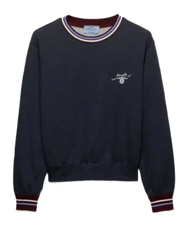 Prada Crewneck Sweatshirt With Striped Cuffs