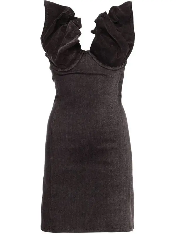 Y/project Sleeveless Ruffled Denim Dress - Black