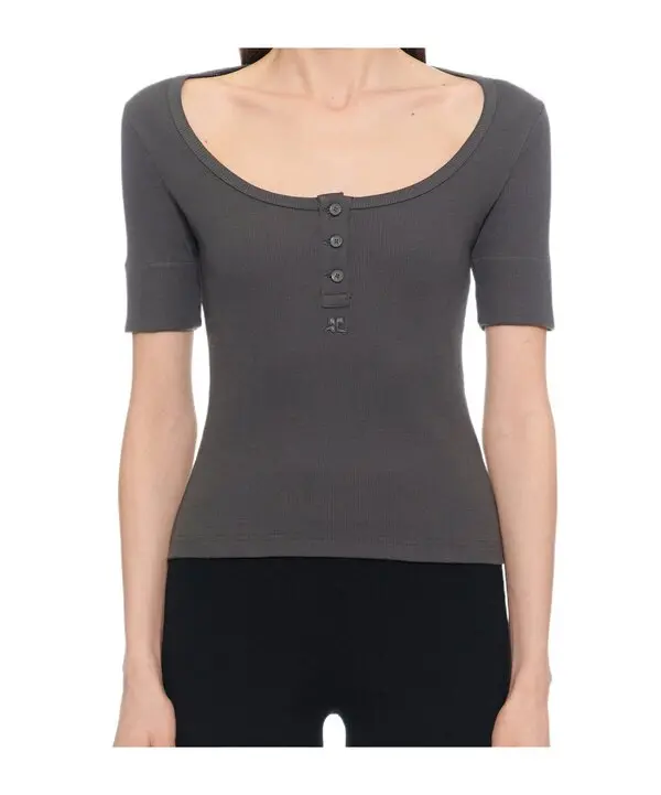 COURREGES Buttoned Ribbed T-shirt - Grey