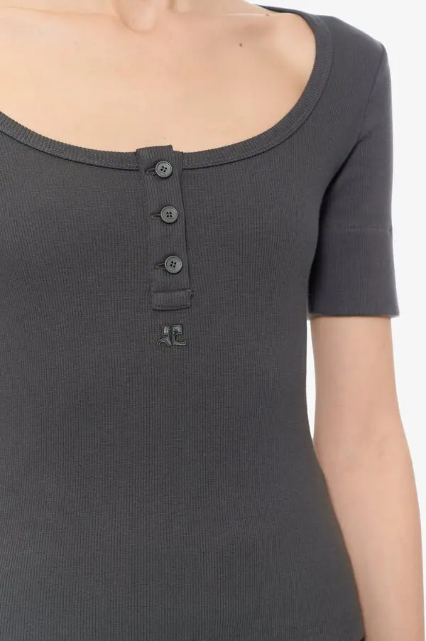 COURREGES Buttoned Ribbed T-shirt - Grey