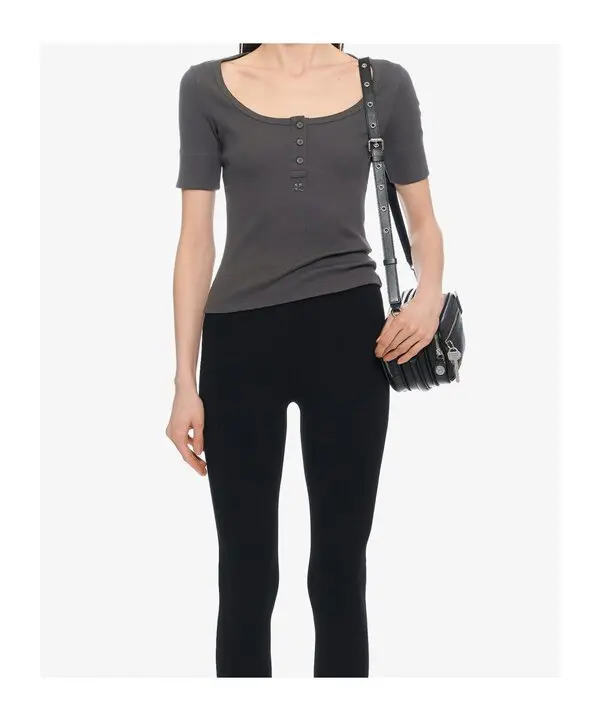 COURREGES Buttoned Ribbed T-shirt - Grey