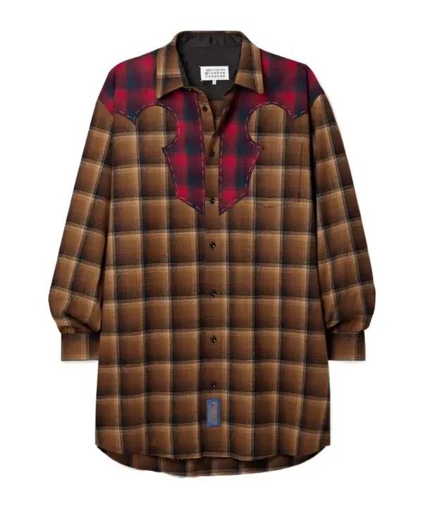 MAISON MARGIELA Checked Wool-flannel Mini Shirt Dress