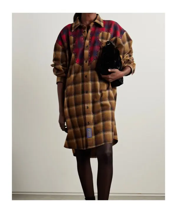 MAISON MARGIELA Checked Wool-flannel Mini Shirt Dress