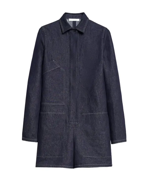 Max Mara Denim Jumpsuit With Classic Collar And Long Sleeves - Blue