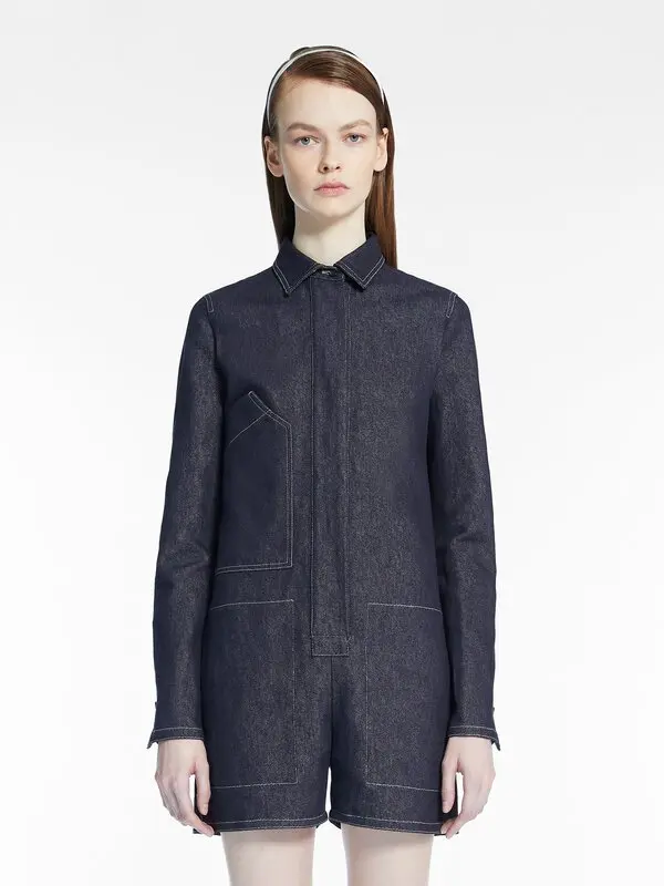 Max Mara Denim Jumpsuit With Classic Collar And Long Sleeves