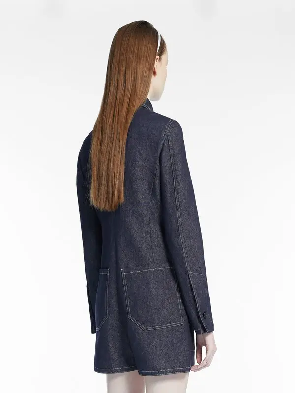 Max Mara Denim Jumpsuit With Classic Collar And Long Sleeves