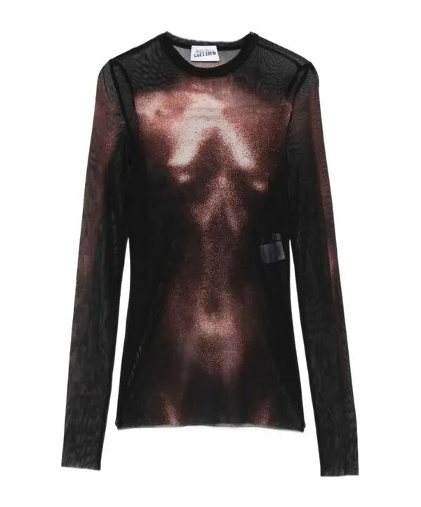 JEAN PAUL GAULTIER Mesh Printed Long Sleeve T-shirt - Black