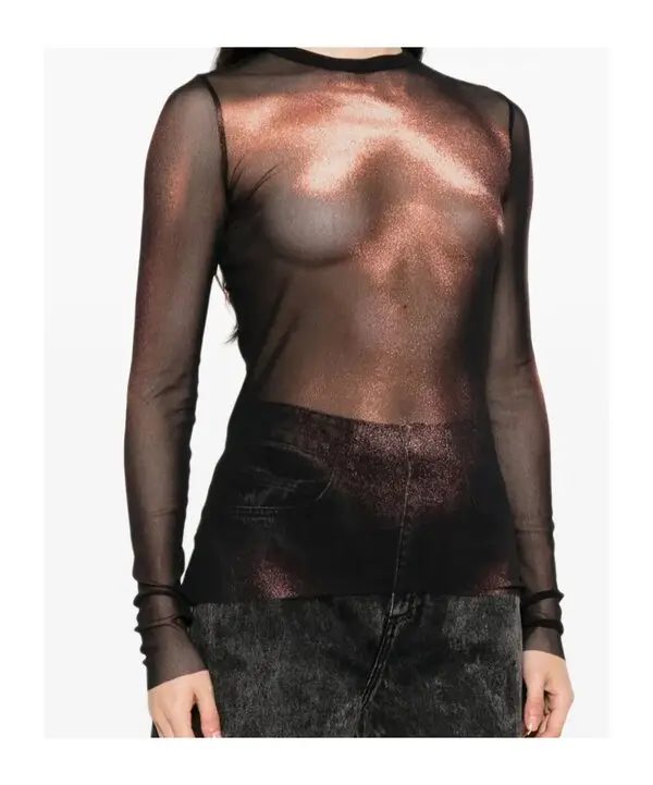 JEAN PAUL GAULTIER Mesh Printed Long Sleeve T-shirt - Black