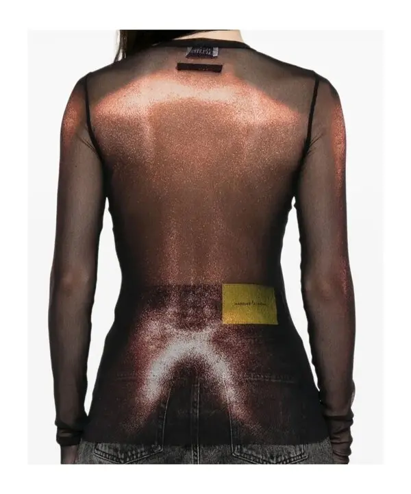 JEAN PAUL GAULTIER Mesh Printed Long Sleeve T-shirt - Black