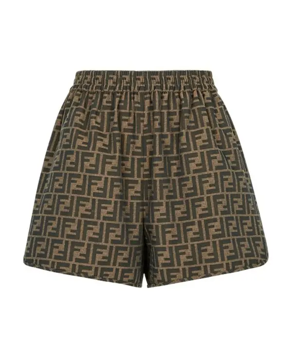 Fendi Ff Jacquard Elasticated Waistband Shorts - Brown