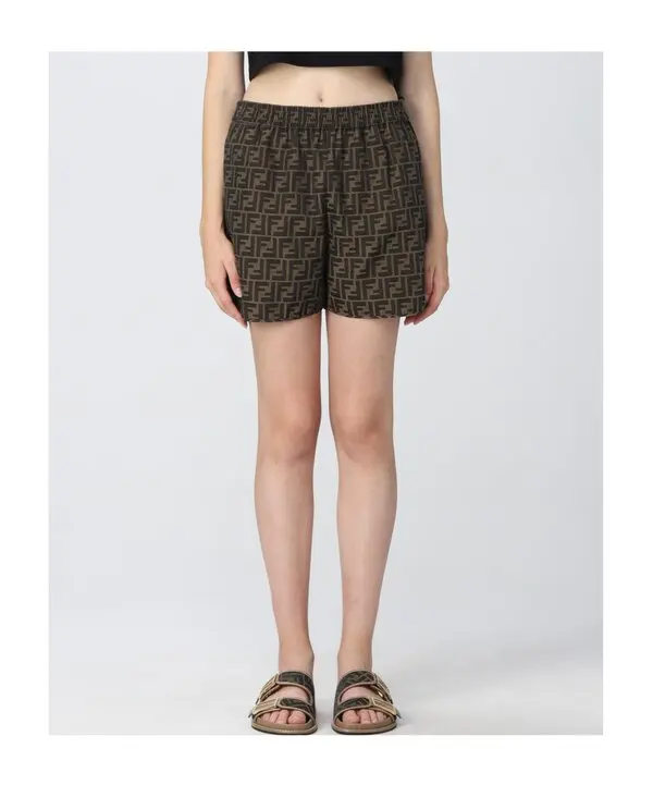Fendi Ff Jacquard Elasticated Waistband Shorts - Brown
