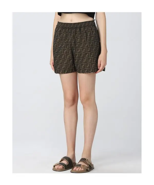Fendi Ff Jacquard Elasticated Waistband Shorts - Brown
