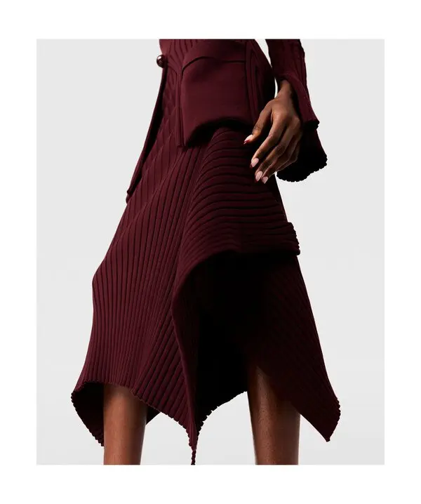 Stella McCartney Textured Knit Ribbed A-line Skirt - Bordeaux