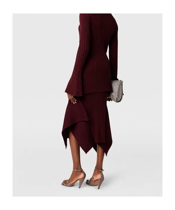 Stella McCartney Textured Knit Ribbed A-line Skirt - Bordeaux