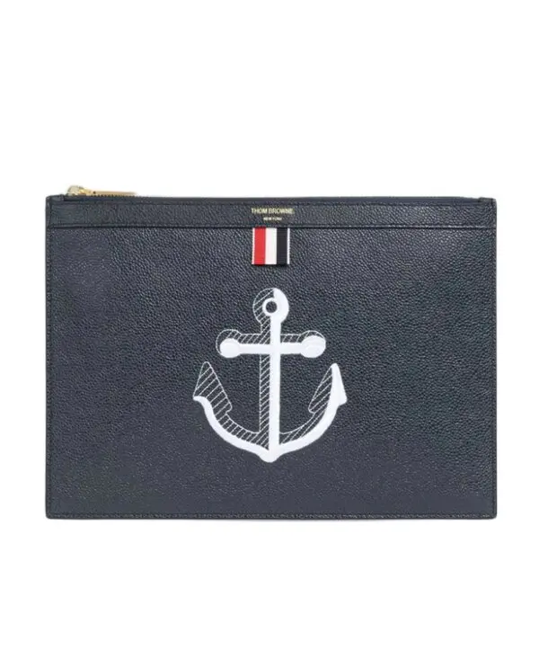 Thom Browne Anchor Embroidered Clutch - Navy Blue
