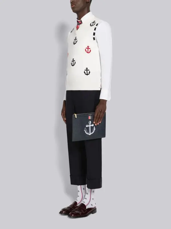 Thom Browne Anchor Embroidered Clutch