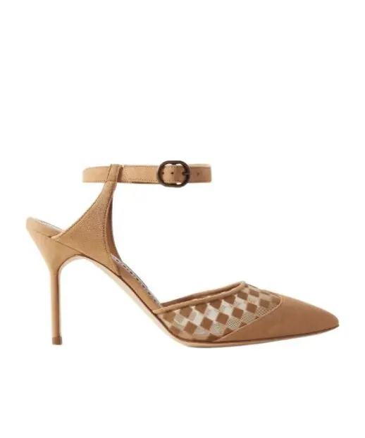 Manolo Blahnik Suede Flocked Mesh Pumps