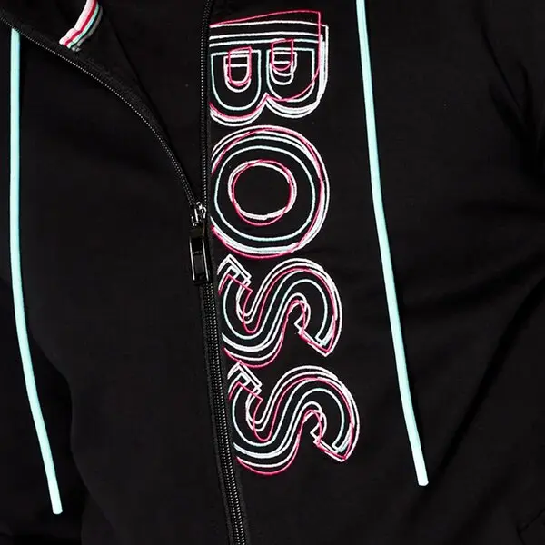 Hugo Boss Logo Embroidered Zip-up Hooded Coat