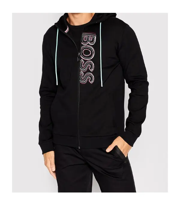 Hugo Boss Logo Embroidered Zip-up Hooded Coat