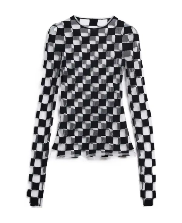 Sportmax Checkerboard-print Sheer Long-sleeve Top