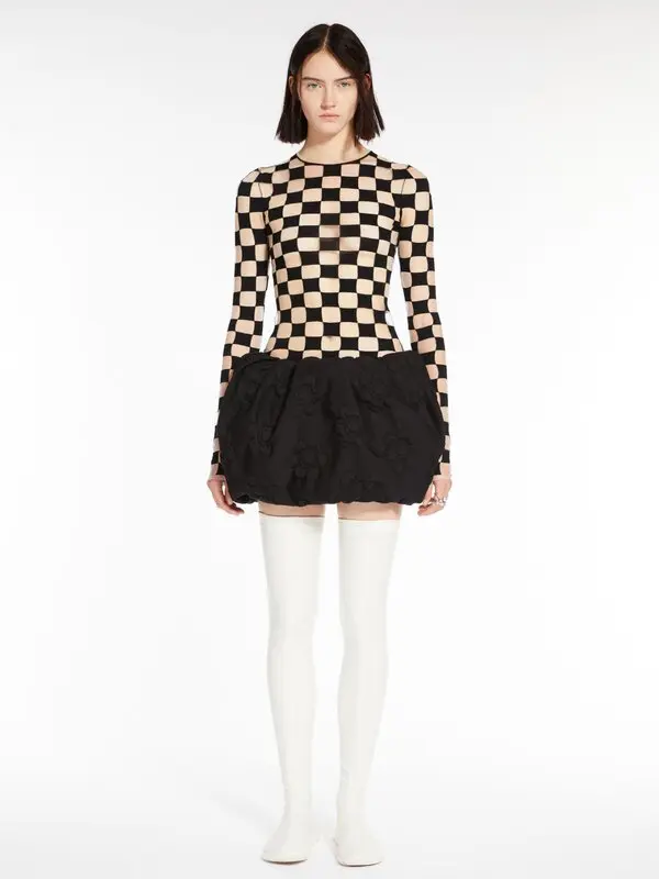 Sportmax Checkerboard-print Sheer Long-sleeve Top