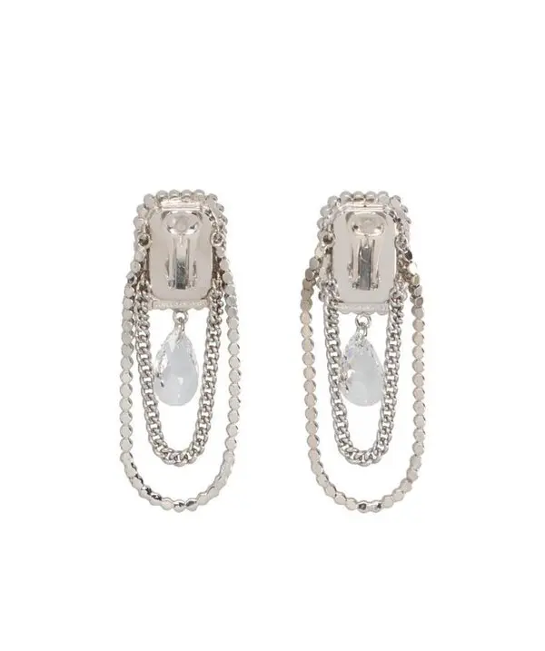 Alessandra Rich Crystal Embellished Drop Chain Earrings - White