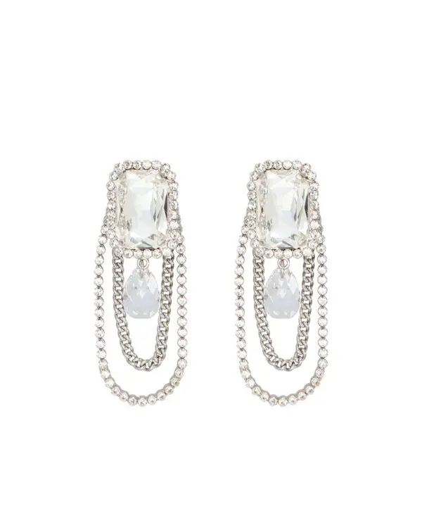Alessandra Rich Crystal Embellished Drop Chain Earrings