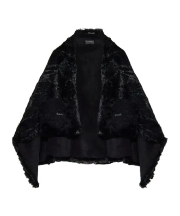 Balenciaga Faux Fur Cape Coat - Black