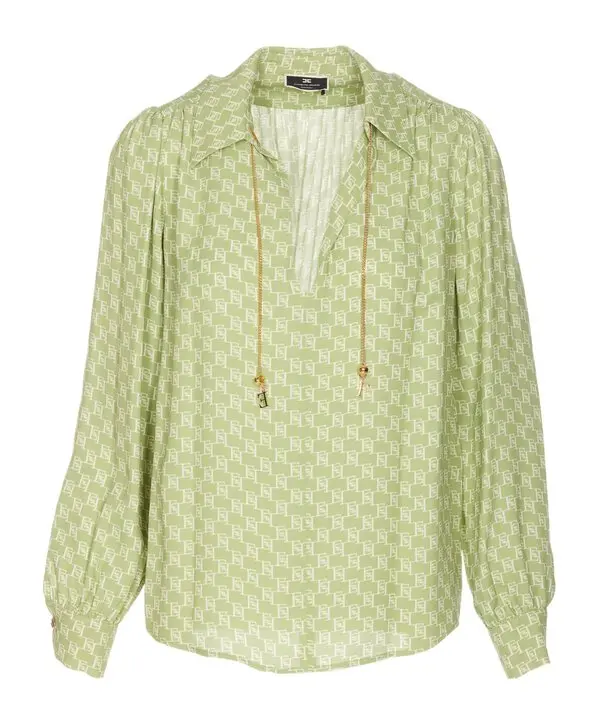Elisabetta Franchi Allover Logo Printed Chain-link Blouse - Green