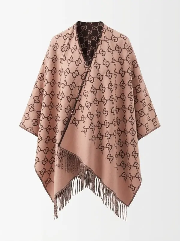 Gucci Gg Monogram Fringed Reversible Cape