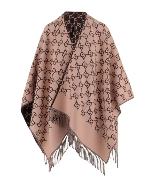 Gucci Gg Monogram Fringed Reversible Cape - Multicolor