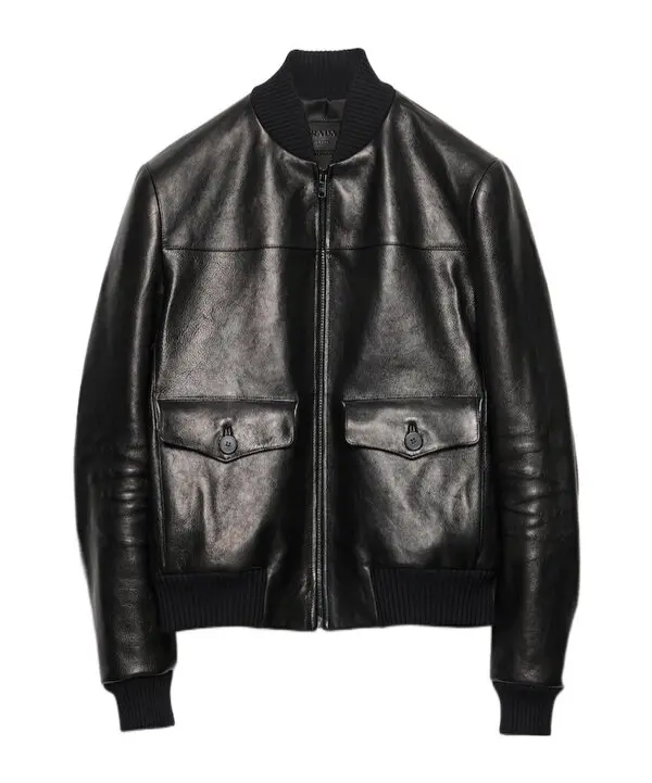Prada Leather Bomber Jacket - Black
