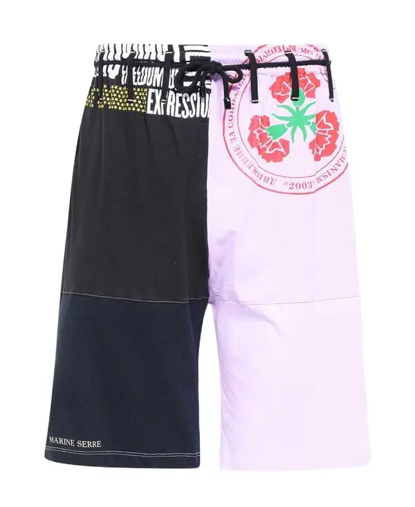 MARINE SERRE Drawstring Regenerated Patchwork Shorts - Black