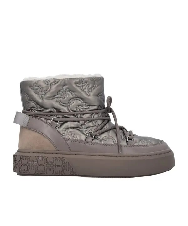Pinko Quilted Floral-pattern Lace-up Boots - Gray